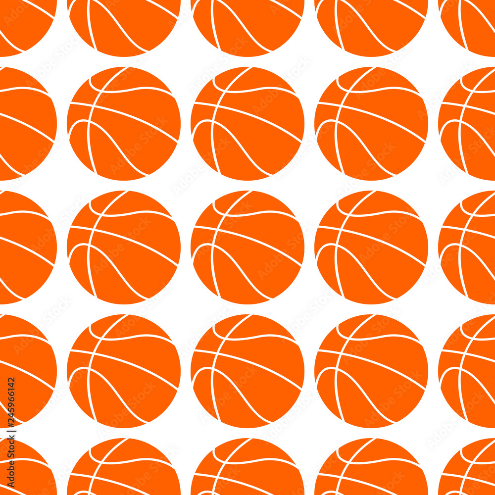 orange flat basketball ball, vector illustration isolated on white background. Seamless pattern ...