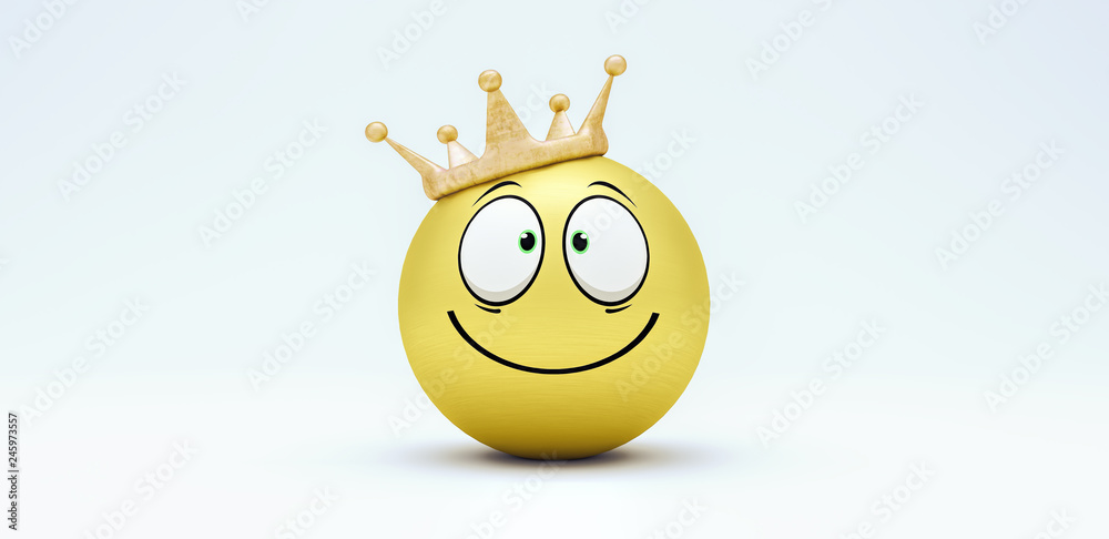 cute happy smiley with crown 3d render 3d illustration Stock ...