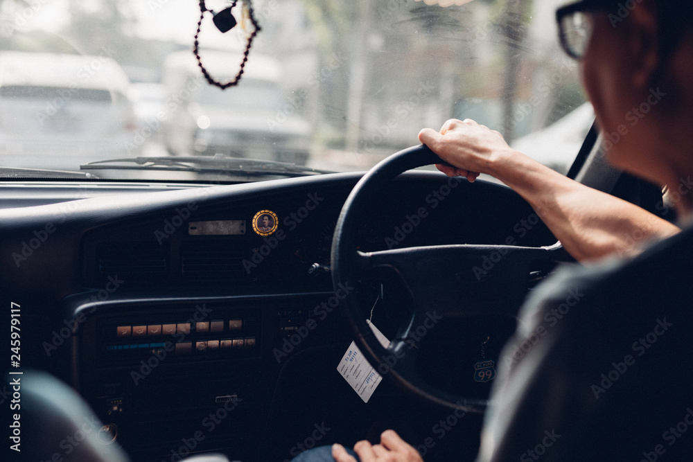 Driver interior car with a picture of the thai king Stock Photo | Adobe ...