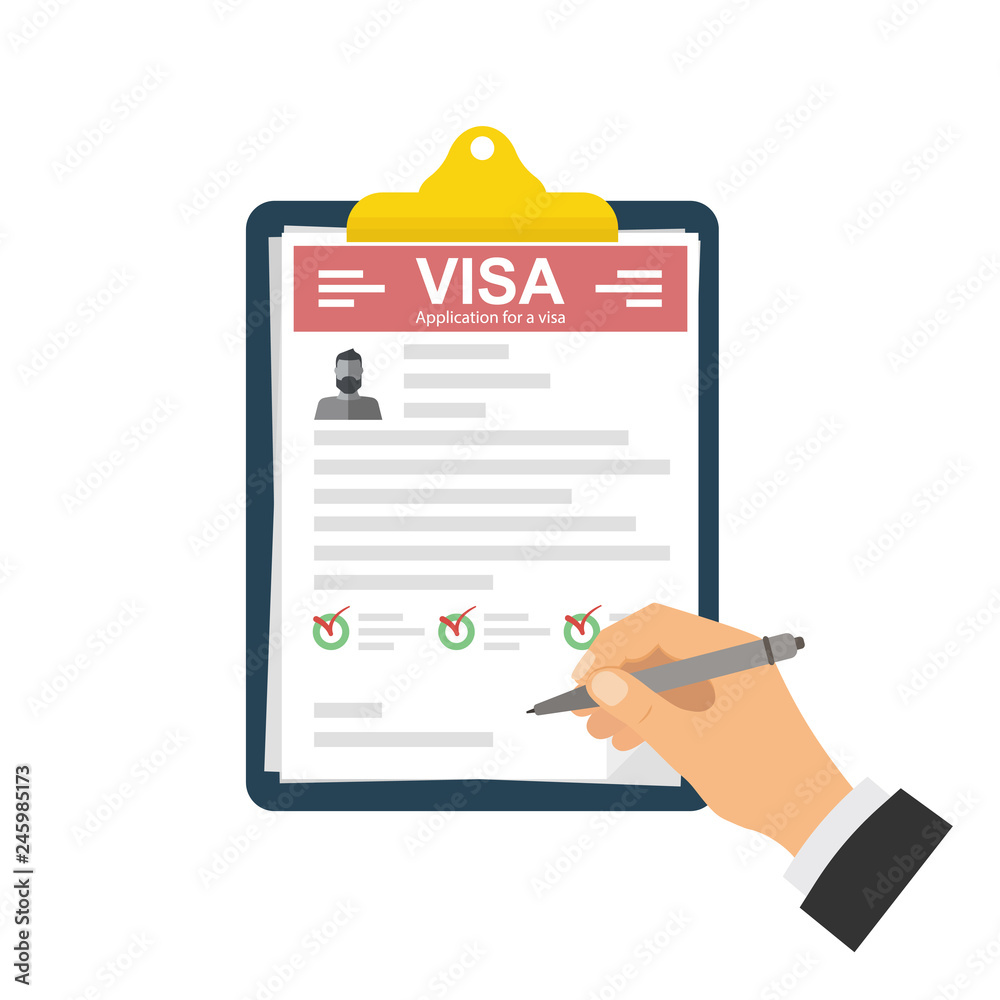 Clipboard with visa application. Filling out the form, applying for a ...
