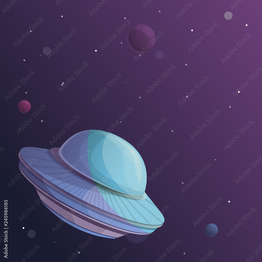 Ufo ship in space concept background. Cartoon illustration of Ufo ship ...