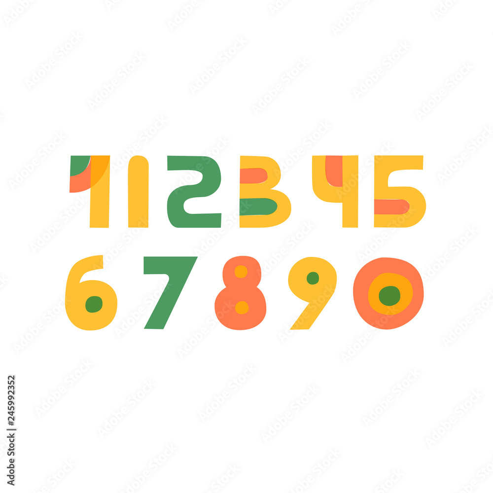 Cute colorful Handdrawn papercut numbers set for kids made in vector ...
