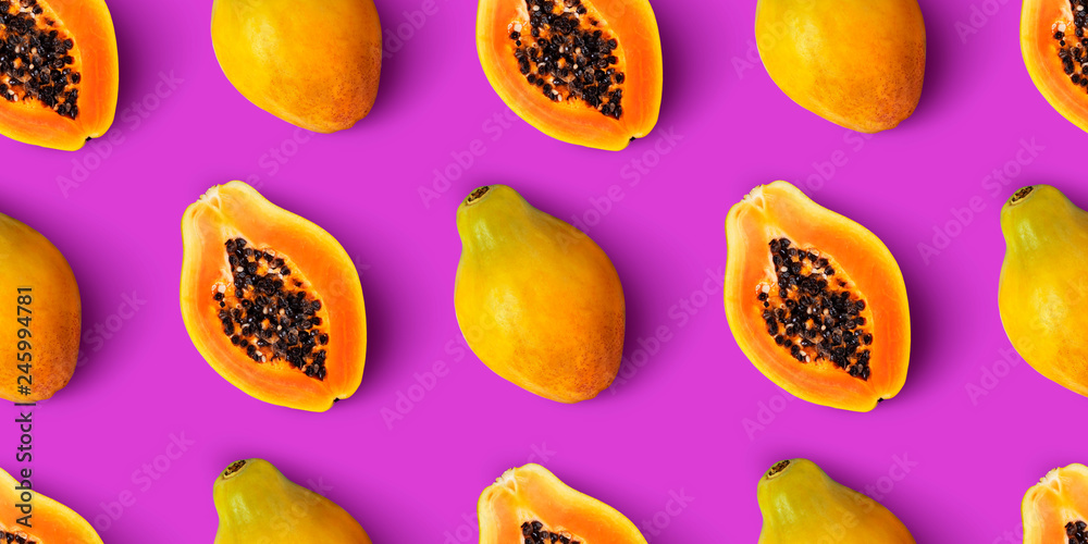 Papaya fruit seamless pattern on purple background Stock Photo | Adobe ...