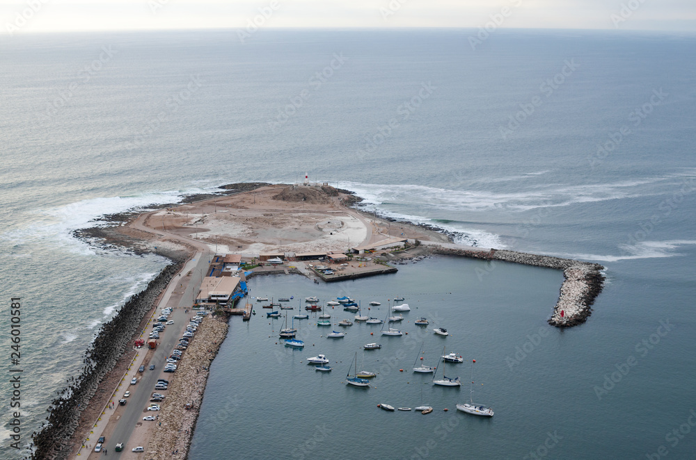 Human made island with the road and port for sailing boats Stock Photo ...
