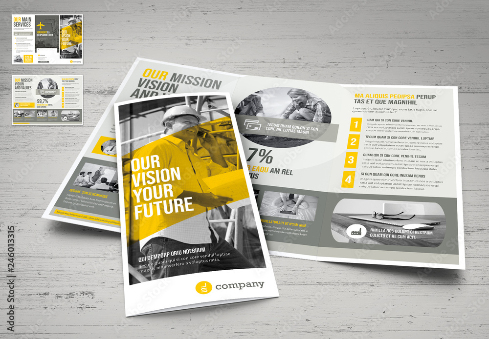 Yellow and Gray Trifold Brochure Layout Stock Template | Adobe Stock