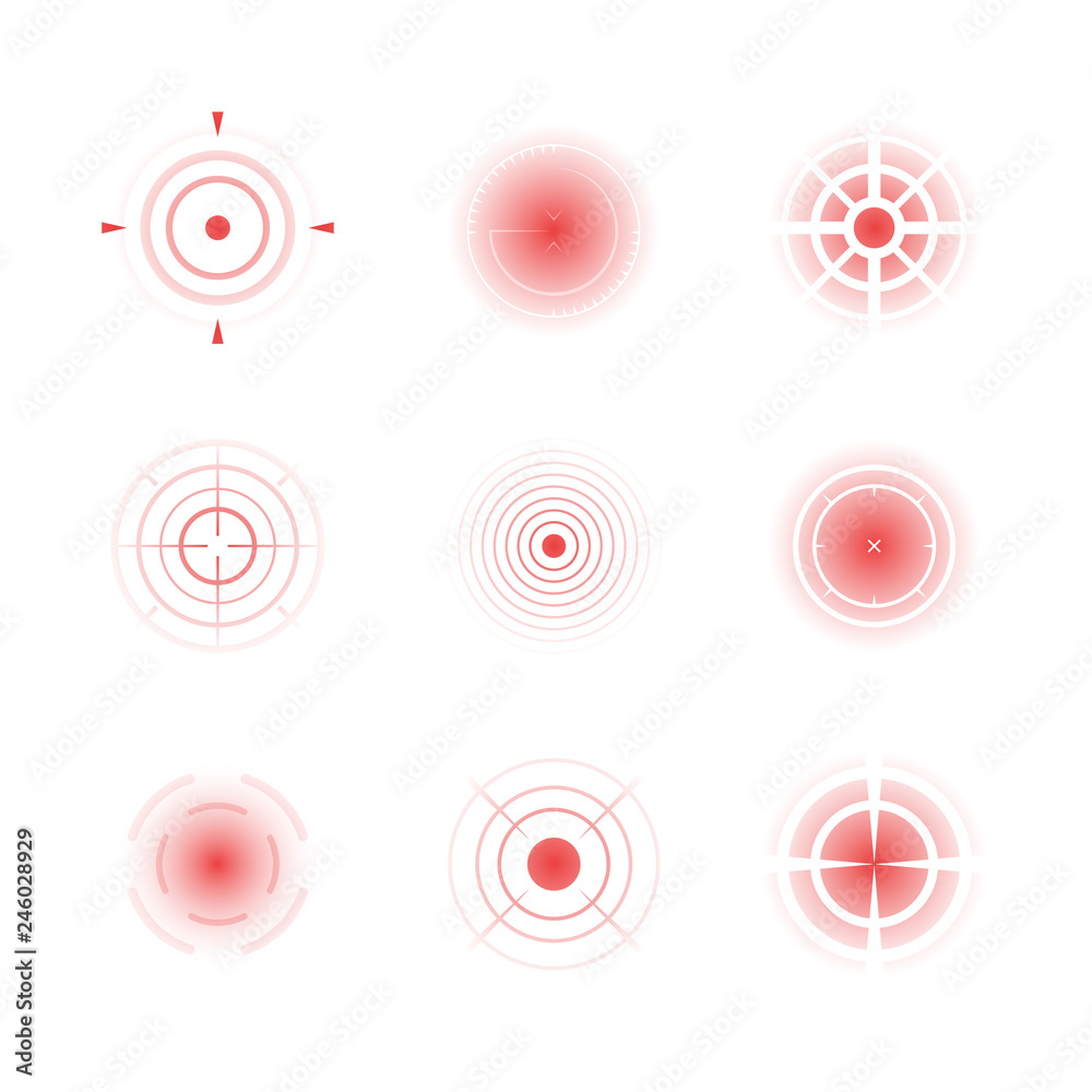 Radial red shapes. Migraine aiming bones painful target concentric pain ...