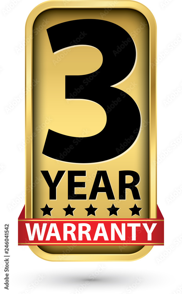 3 year warranty golden label, vector illustration Vektor Stok | Adobe Stock
