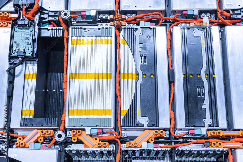 EV car battery pack. Electric car lithium battery pack. Blue toned. Car ...