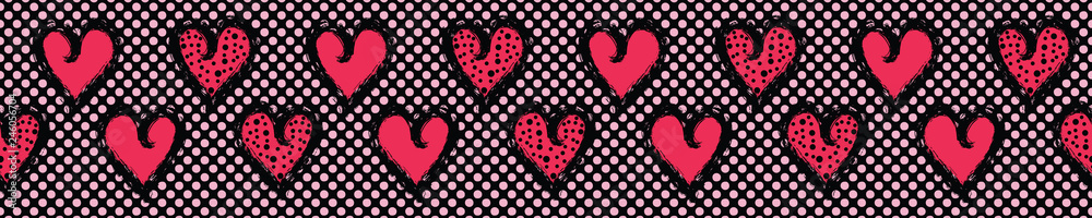 Red brush stroke dotty love hearts with 1950's style polka dots. Hand ...