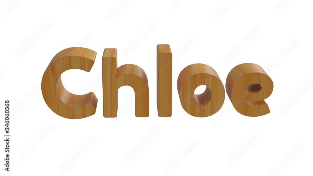 Chloe name in 3d decorative rendering with wooden texture Stock ...