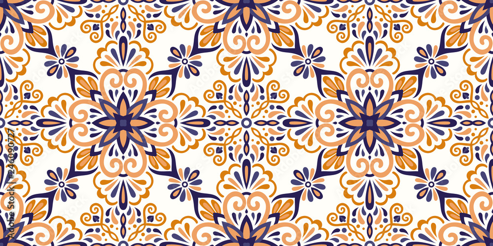 Ethnic style seamless pattern. Azulejo ceramic tile design. Zellige ...