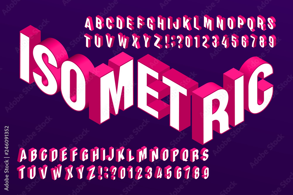 3D isometric alphabet font. 3d effect letters and numbers. Stock vector ...