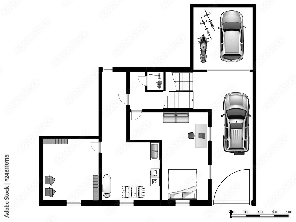 2d floor plan. Black&white floor plan. Stock Illustration | Adobe Stock