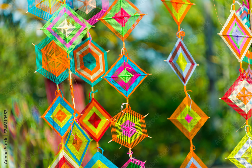 Spider web flag of the colorful of local Thai traditional merit old ...