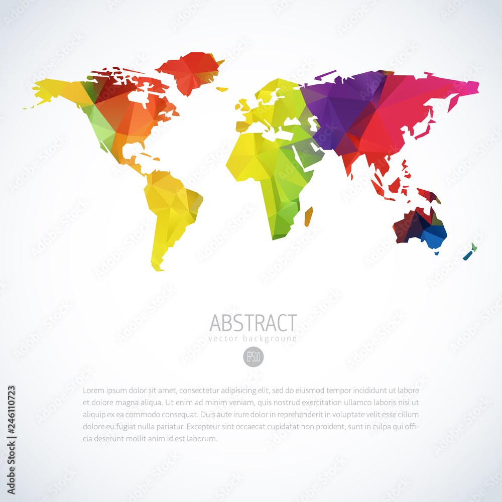 Vector colorful global world map with modern triangle pattern. Cool ...