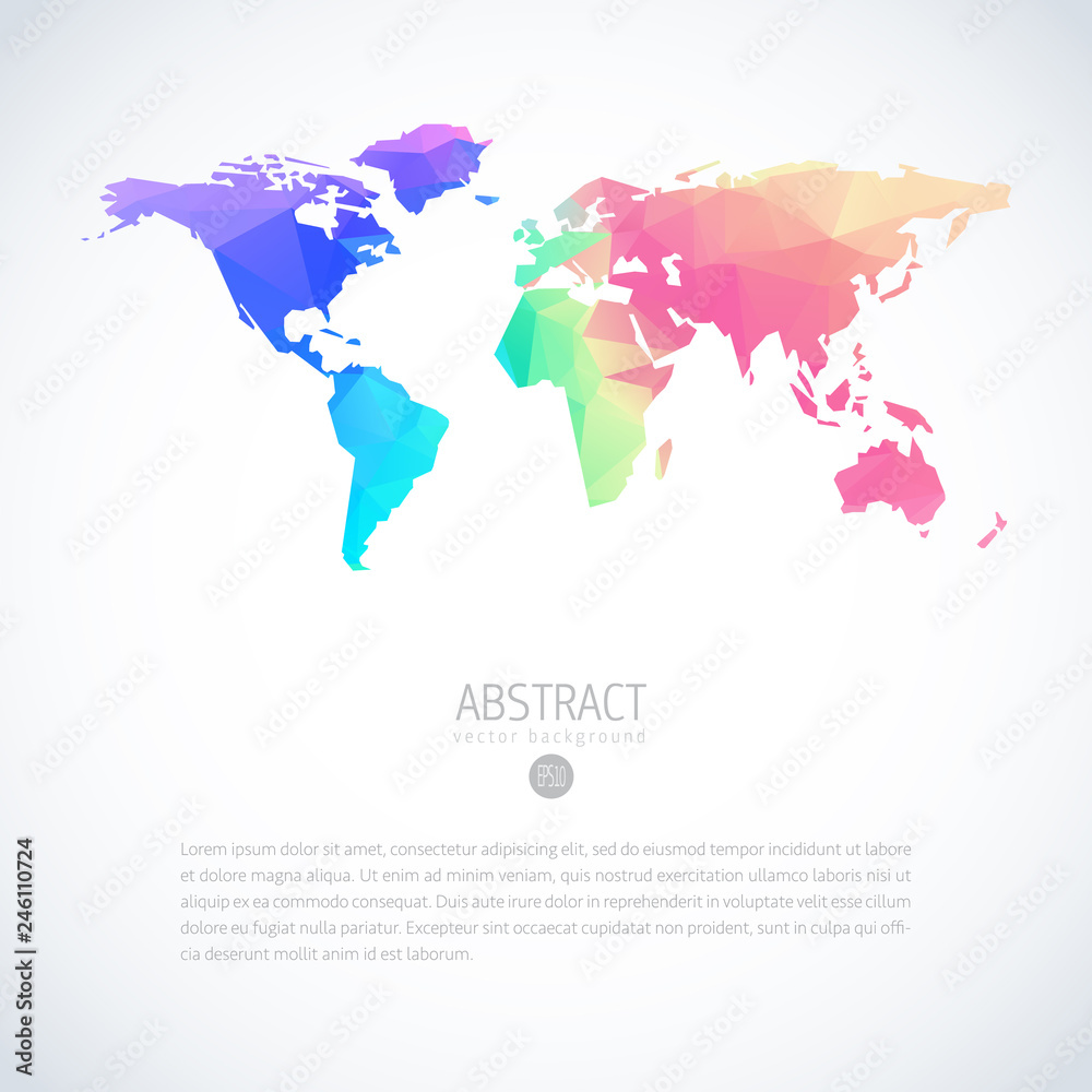 Vector colorful global world map with modern triangle pattern ...