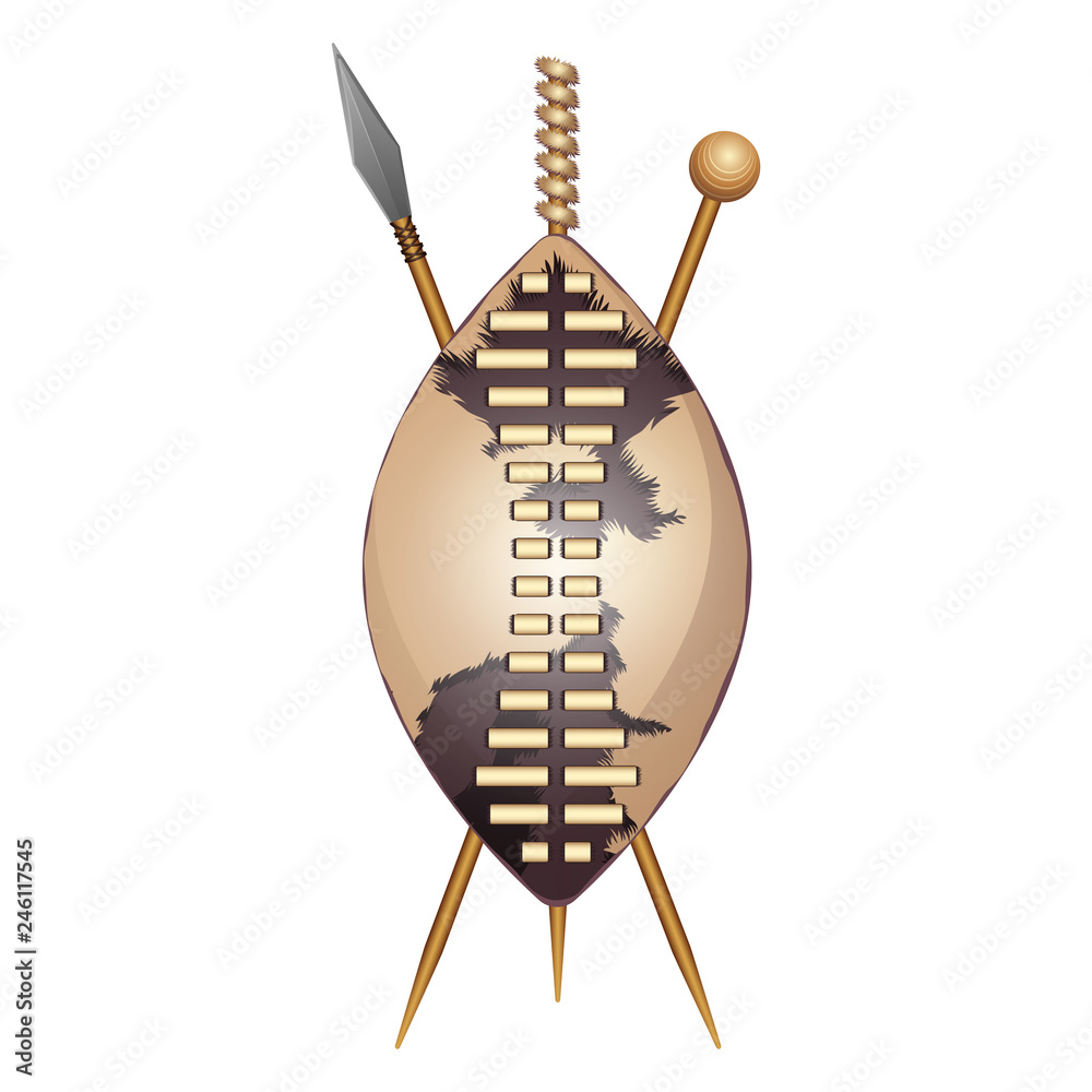 Zulu shield, ethnic african weapon, club and spear Stock Vector | Adobe ...