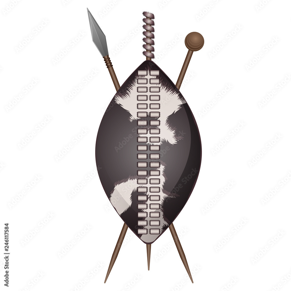 Zulu shield, ethnic african weapon, club and spear Stock Vector | Adobe ... Zulu shield, ethnic african weapon, club and spear Stock Vector | Adobe ...
