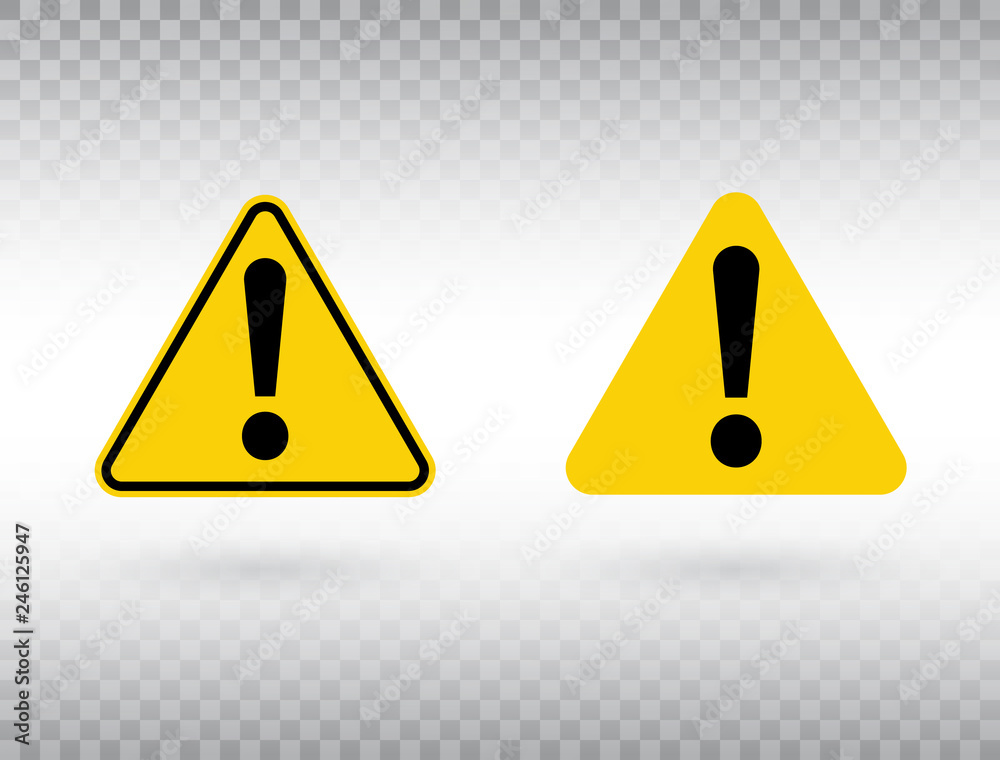Warning symbol set. Attention button. Black exclamation mark in yellow ...