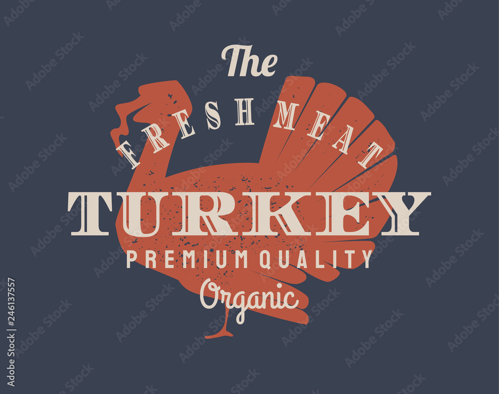 Vintage turkey logo for dairy and meat business, butcher shop, market ...