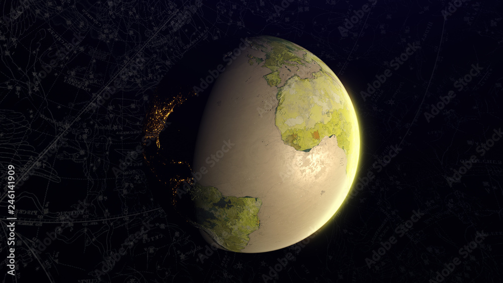 Old, vintage, planet Earth view, showing the terrain. Based on NASA ...