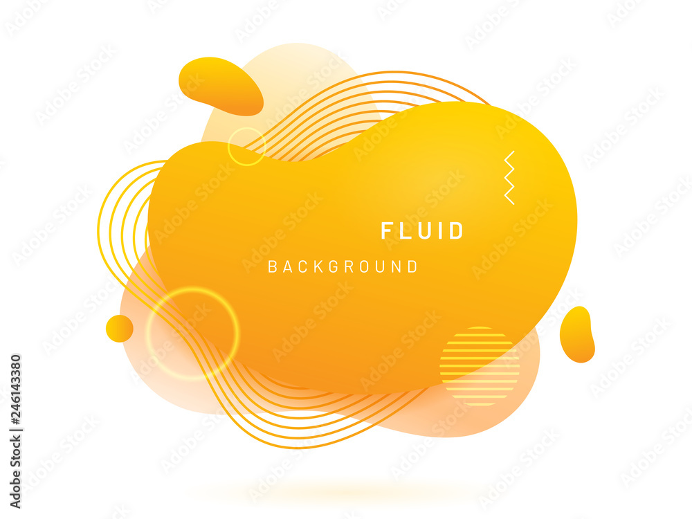 Yellow liquid blob with lines and circle. Abstract fluid spot as ...