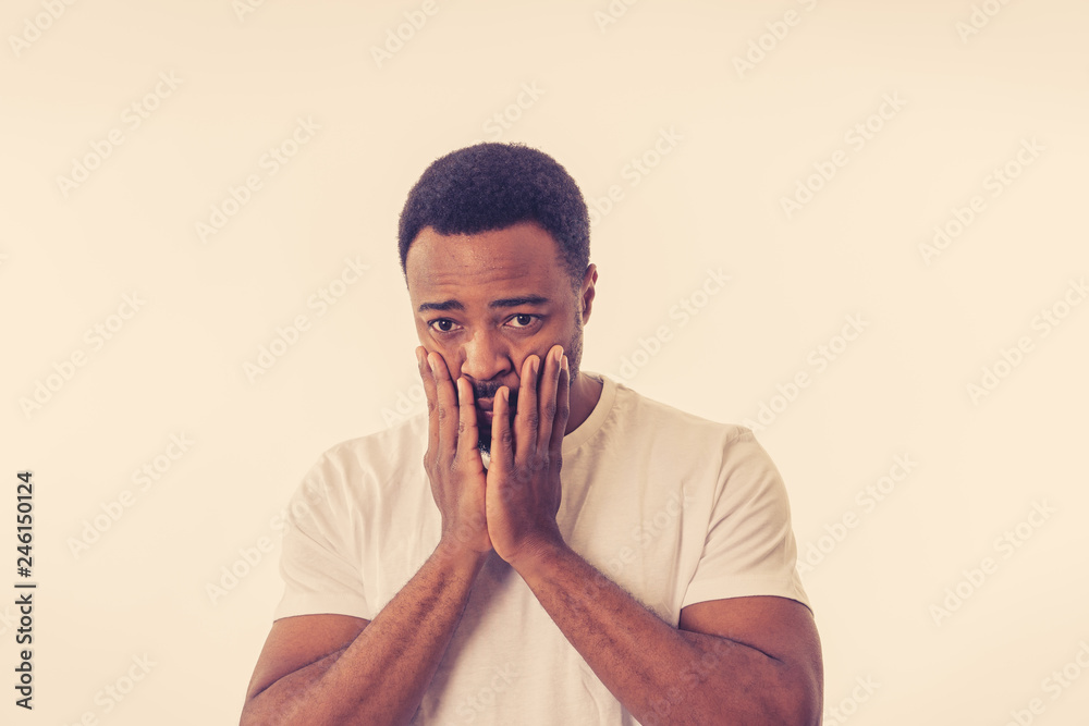 Sad and desperate handsome man feeling depressed in Facial expressions ...