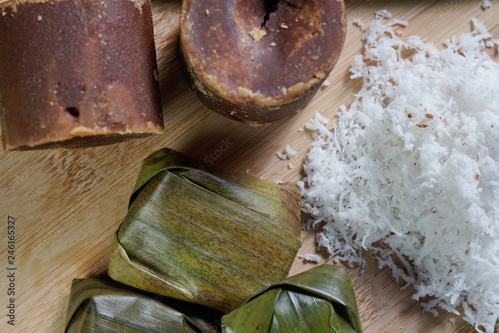 Koci the malay glutinous rice ball served in banana leaf . Malaysian ...