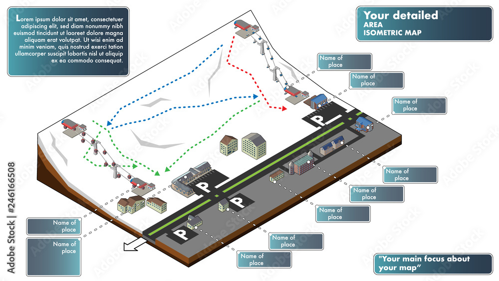 Isometric style ski resort, resort map. Stock Vector | Adobe Stock