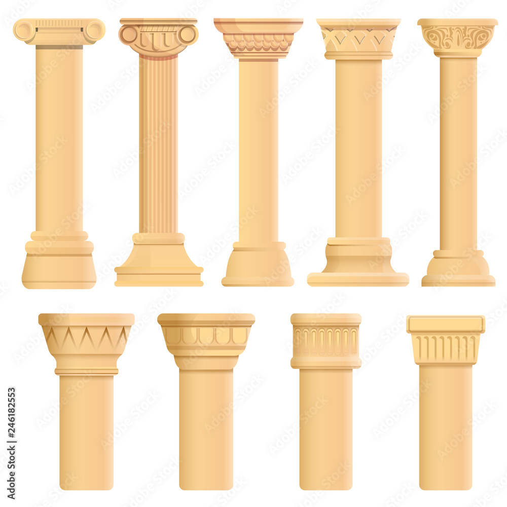 Pillar icons set. Cartoon set of pillar vector icons for web design ...