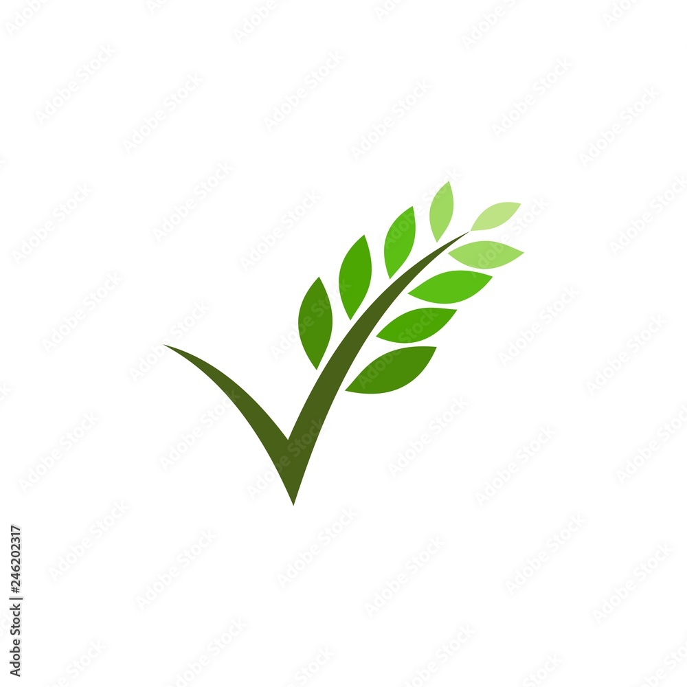 Tick with Leaf logo design Stock Vector | Adobe Stock