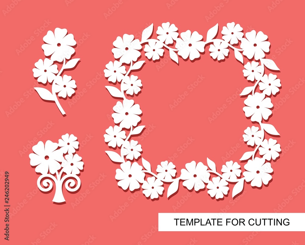 Square frame with flowers and leaves. Flower pattern. Template for ...