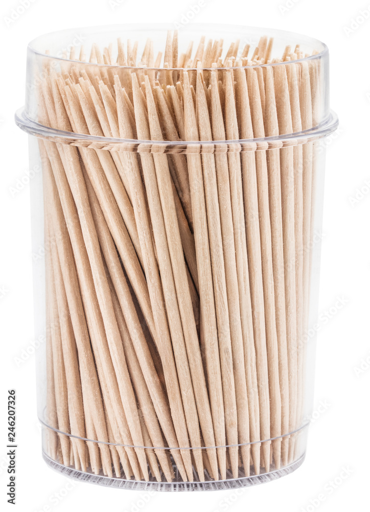 toothpicks in a box isolated on white background with clipping path ...