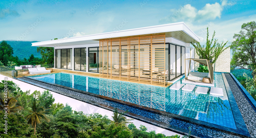 Sea view swimming pool in modern loft design,Luxury ocean Beach house ...