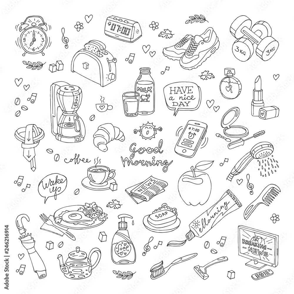 Vector lineillustration of morning with white background. Morning and ...