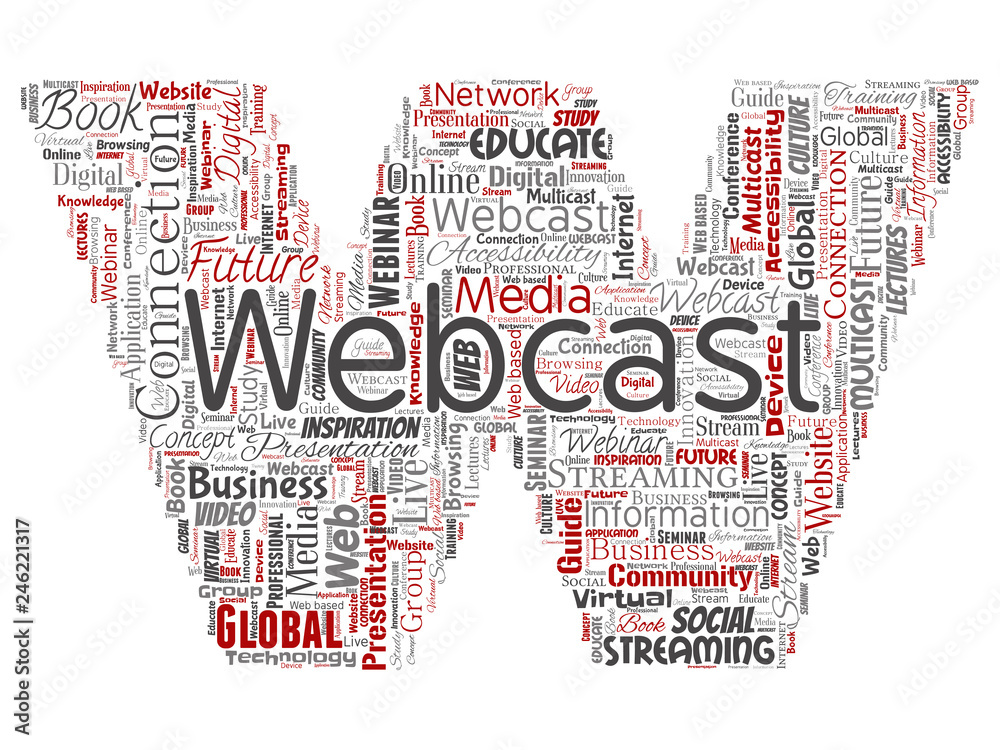 Vector conceptual webcast or webinar letter font red communication ...