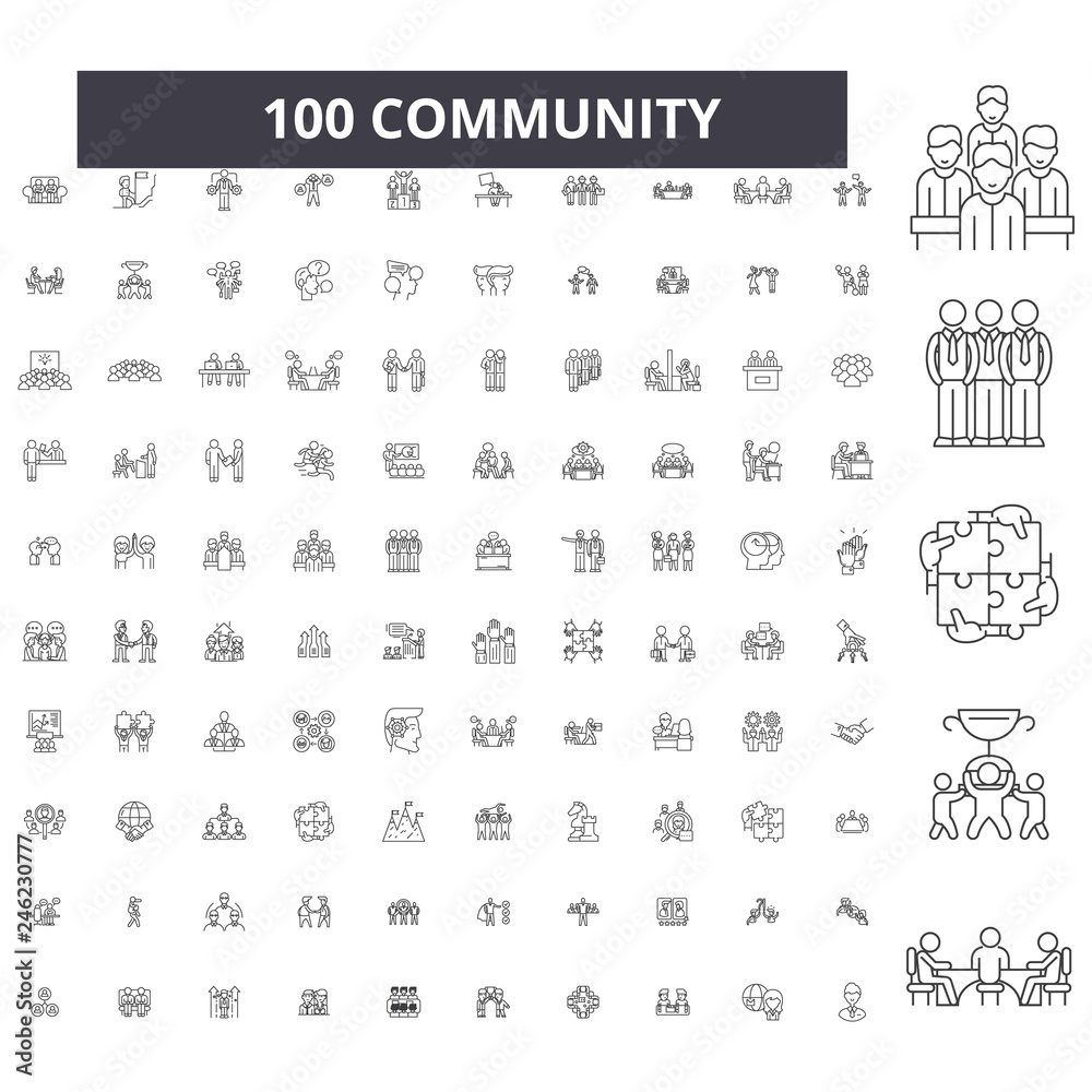 Community editable line icons, 100 vector set on white background ...