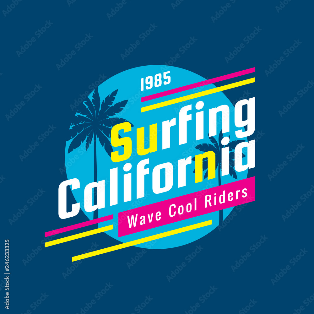 Surfing California - concept logo badge vector illustration for t-shirt ...