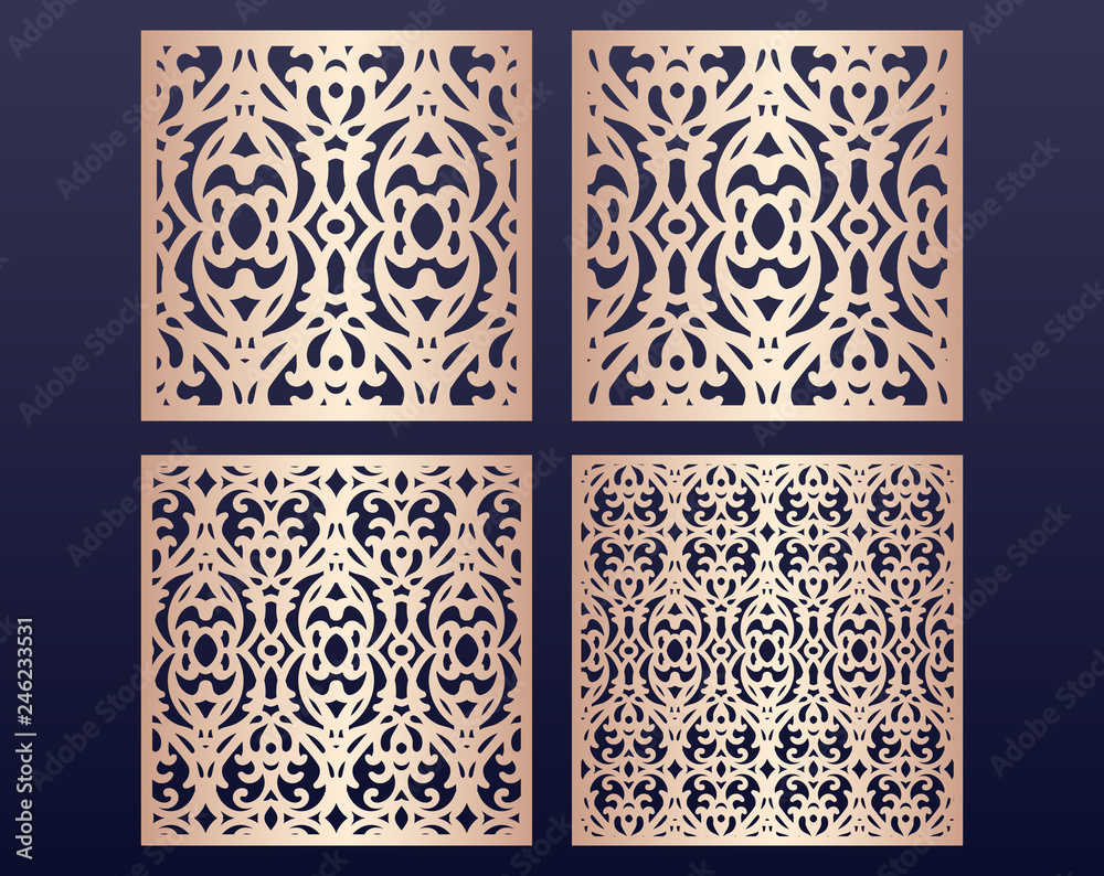 Laser cut square ornamental panels set with pattern, template for ...