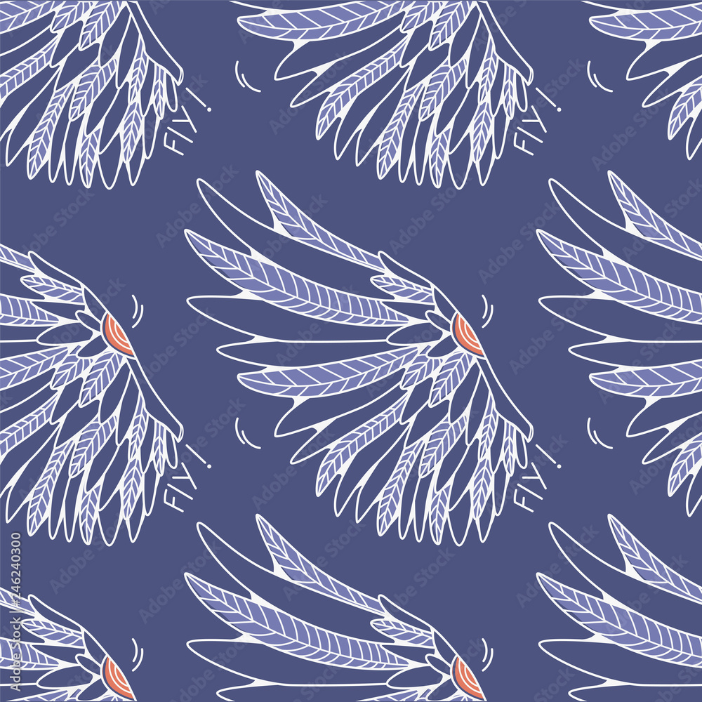 Seamless texture with graphic wings. Repeating pattern with angel or ...