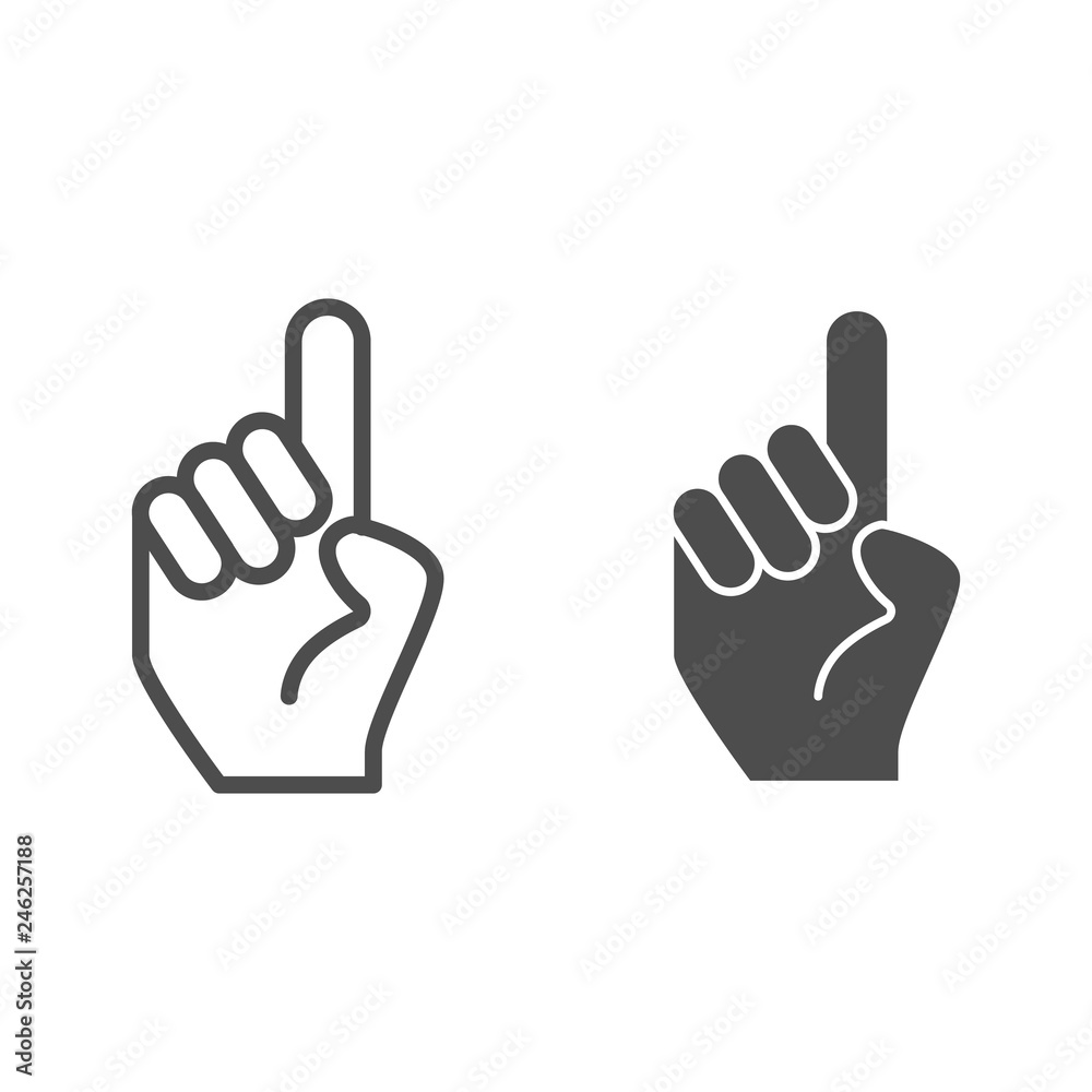 Hand with one finger pointing up line and glyph icon. Hand with index ...