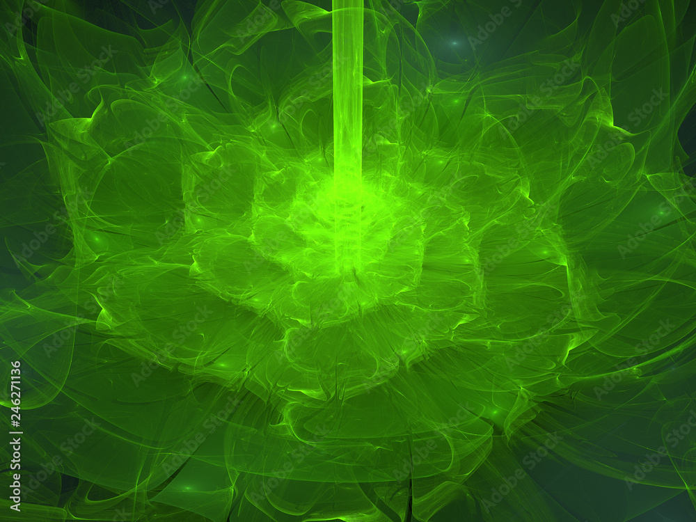 3D Illustration - Green Plasma Beam, Explosion of Energy, Waves of ...