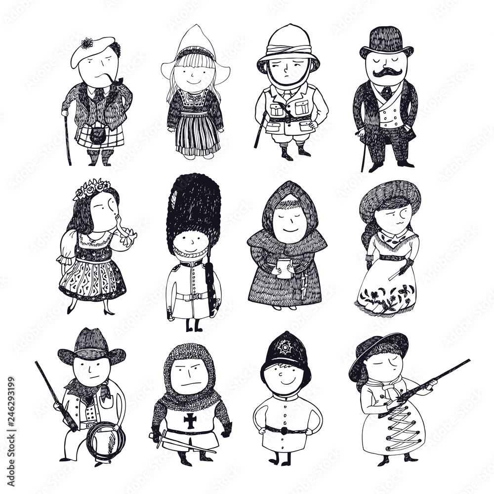 8746633 Picture of twenty tiny people in historical and traditional ...