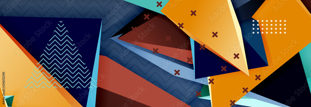 3d triangular shapes geometric background. Origami style pattern with ...