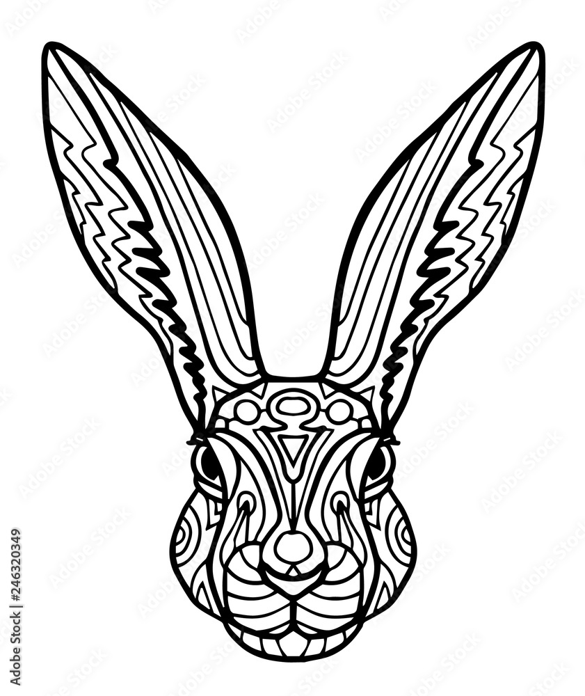 Drawing zentangle rabbit for coloring page, shirt design effect, logo ...