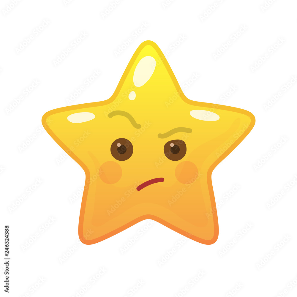Envious star shaped comic emoticon. Suspecting face with facial ...