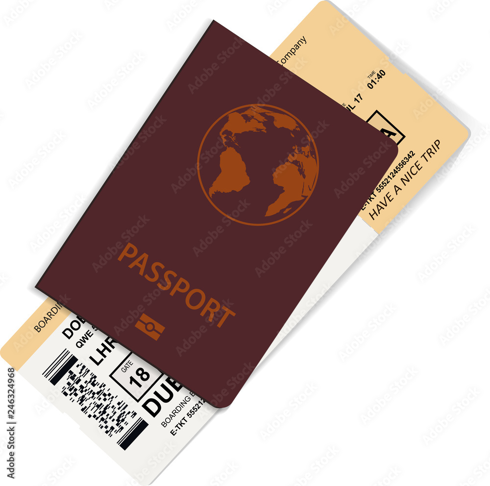 Passport and travel ticket or boarding pass illustration. Vector ...