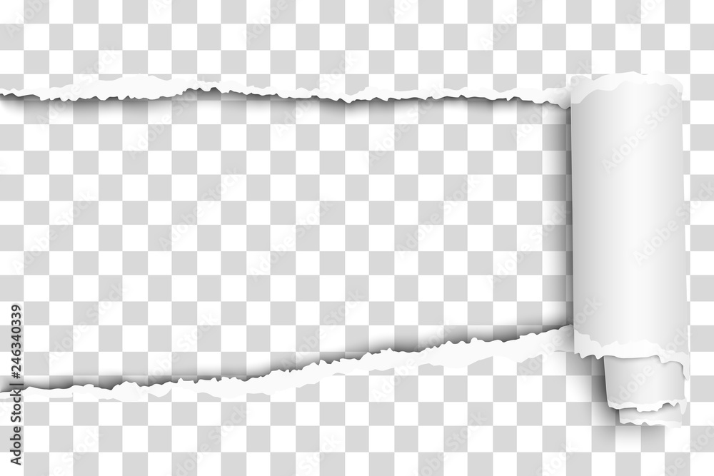 Oblong snatched hole in transparent sheet of paper from left side to ...