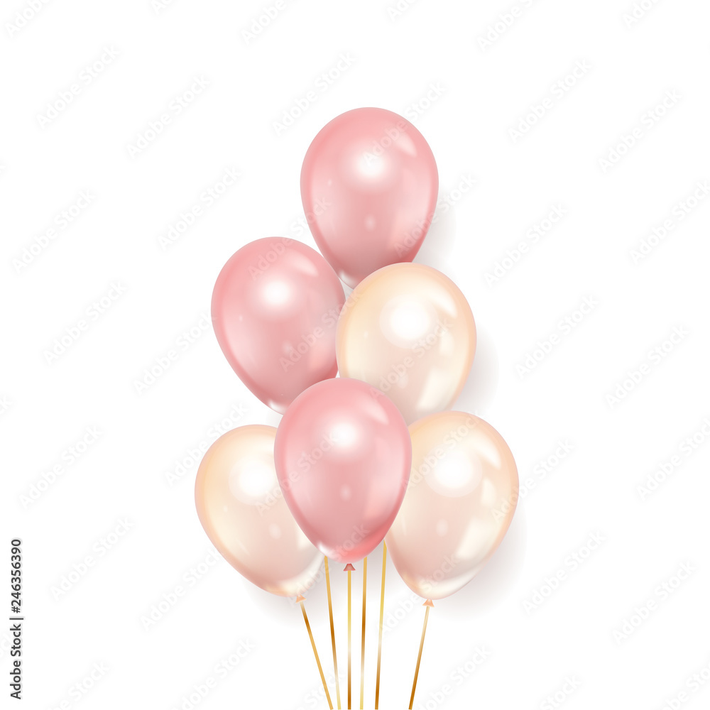 Realistic pink balloons isolated on white background. Vector ...