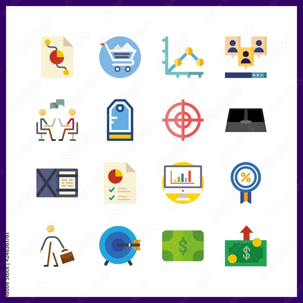 16 market icon. Vector illustration market set. shopping cart and line ...